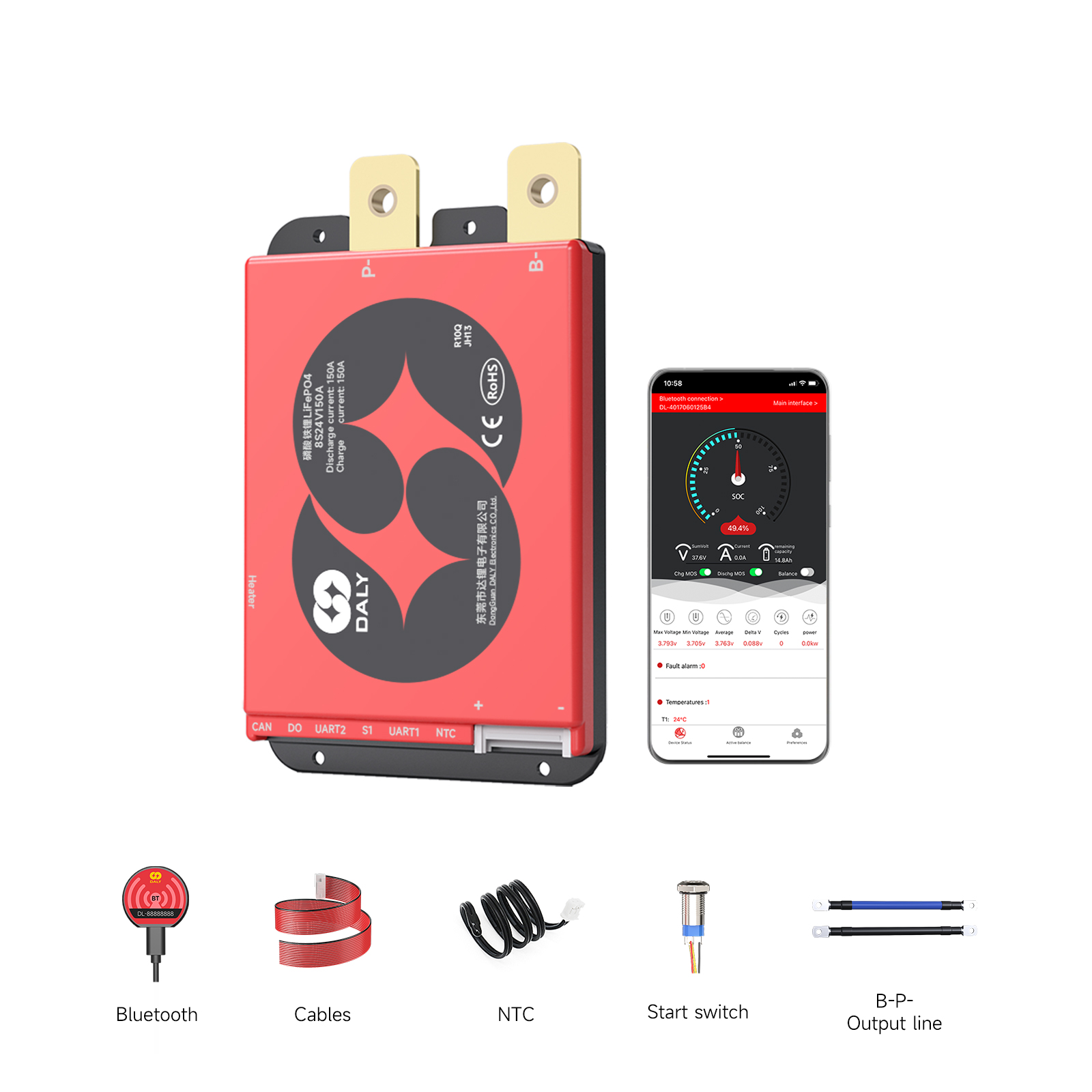 Wholesale R10Q DALY BMS chip for truck starting lifepo4 4S 12V 100A 8S 24V lto 10S 24V 100A 150A ...